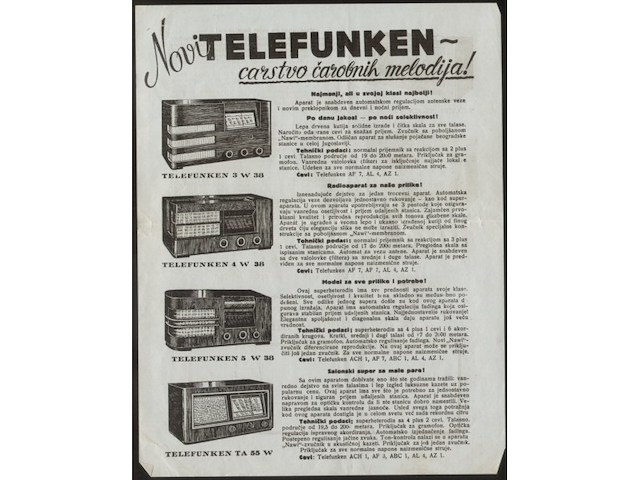 1938 TELEFUNKEN reklamni letak pamflet flajer