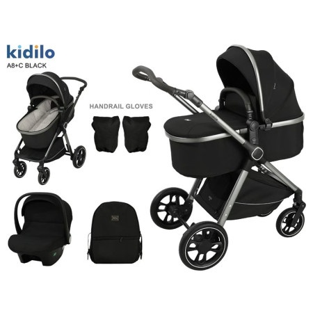 Kidilo a8+c kolica za bebe black ( kidkola8cbl )