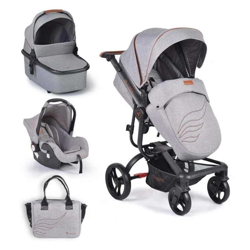 Cangaroo Ellada premium kolica za bebe 3 u 1 sa I-size auto sedištem – Grey