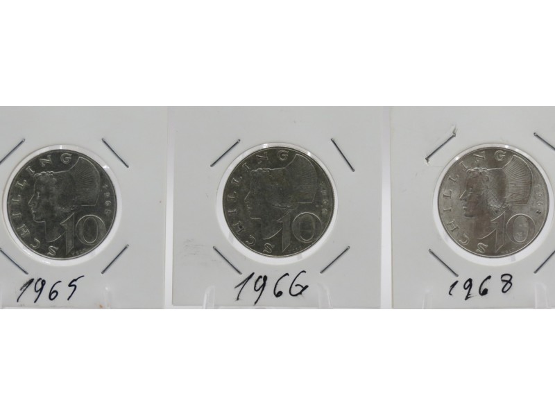 lot austrija 10 šilinga srebro 1965 1966 1968