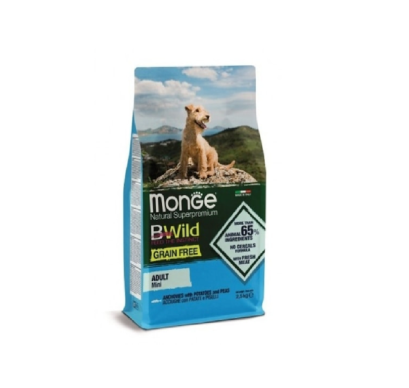 Monge BWild Mini Adult Grain Free – Inćun Grašak Krompir 2.5kg
