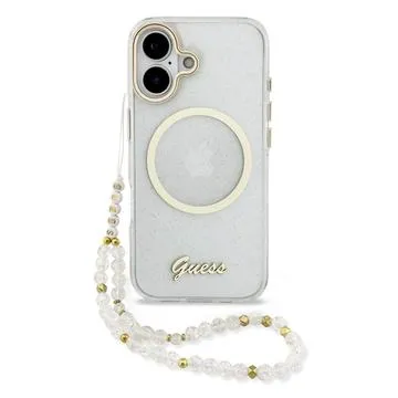 IPHONE 17 GUESS IML GLITTER SCRIPT STRAP CASE - MAGSAFE COMPATIBLE - TRANSPARENT