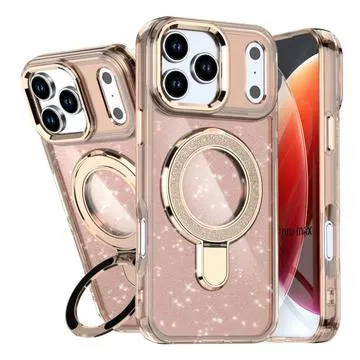 IPHONE 17 PRO MAX GLITTER HYBRID CASE WITH KICKSTAND - MAGSAFE COMPATIBLE - DESERT GOLD