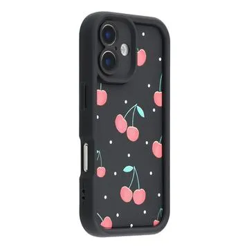 IPHONE 16 PLUS STYLISH SHOCKPROOF TPU CASE WITH RAISED EDGES - BLACK / POLKA DOT BOW
