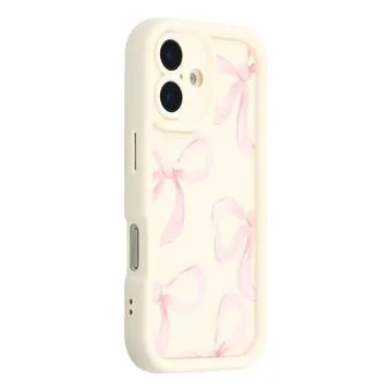 IPHONE 16 PLUS STYLISH SHOCKPROOF TPU CASE WITH RAISED EDGES - WHITE / BIG BOW