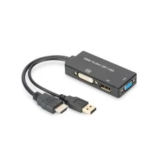 DIGITUS Adapter HDMI na DP/DVI/VGA 0.2m crni