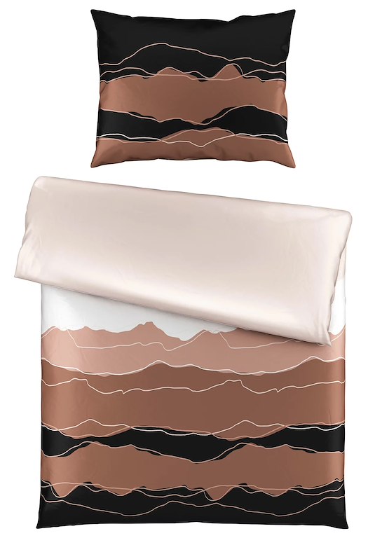Novel POSTELJINA CALM LIVING 140/200 cm saten crna, bela, sivobraon