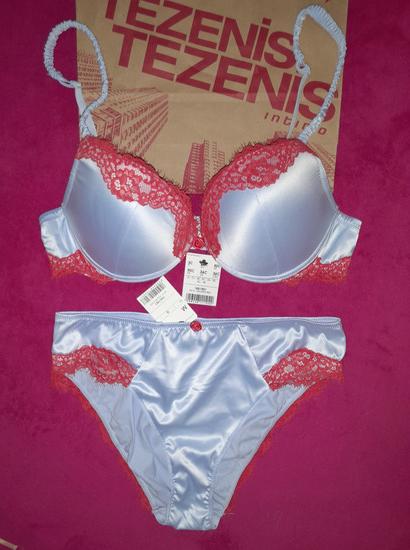 Tezenis plavi saten koralna cipka 80C/M NOVO!%