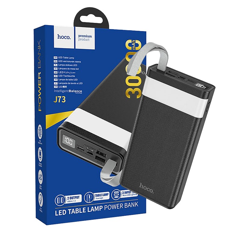 hoco. Power bank 30000mAh, Micro-USB / Tipe-C ulaz, lampa - J73 Powerful, Black