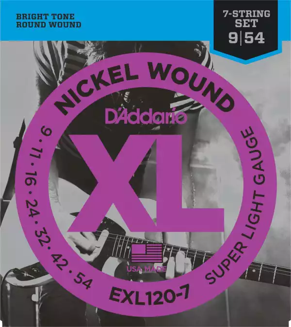D'Addario EXL120-7 9-54 Nickel Wound, 7-String, Super Light