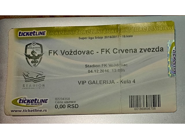 FUDBAL: VOZDOVAC - CRVENA ZVEZDA 04.12.2016
