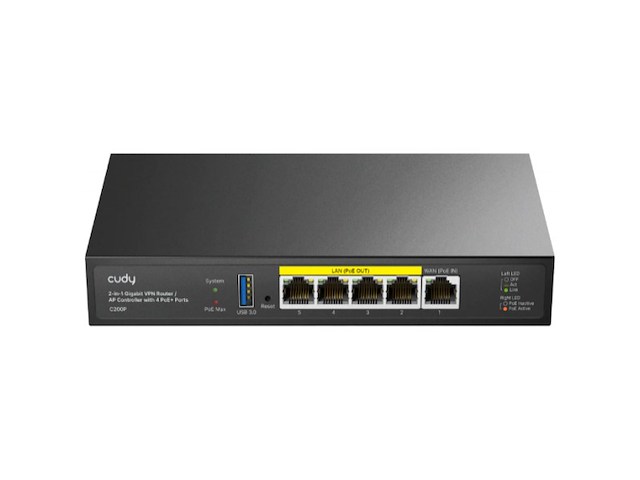 Cudy C200P, 2-in-1 Gigabit VPN Router/ AP Controller with 4 PoE+ Ports, 55W
