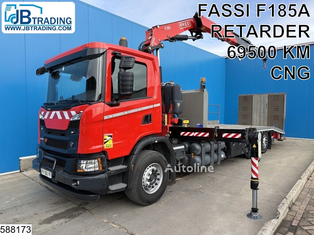 Scania G 410 XT EURO 6d, CNG, Retarder, PTO, Fassi kamion s ravnom platformom