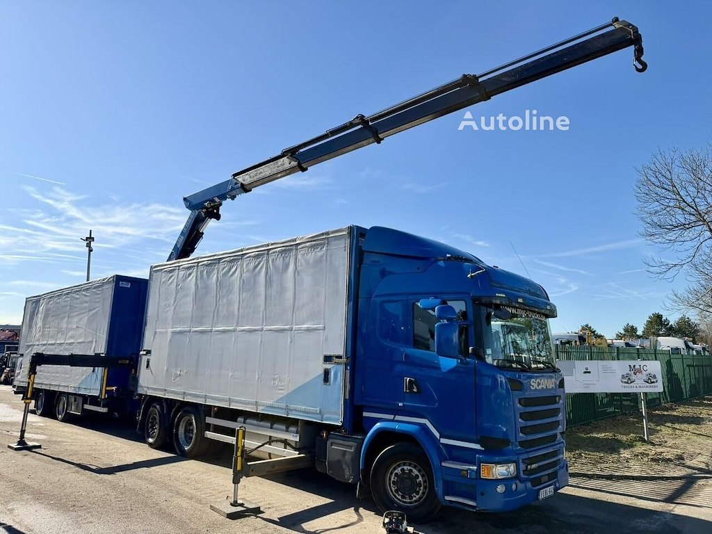 Scania R450 6x2 + CRANE FASSI F365 (4x) + RADIO - RETARDER + ROYEN 2-AX kamion sa klizna zavesa cerada + prikolica sa kliznom ceradom