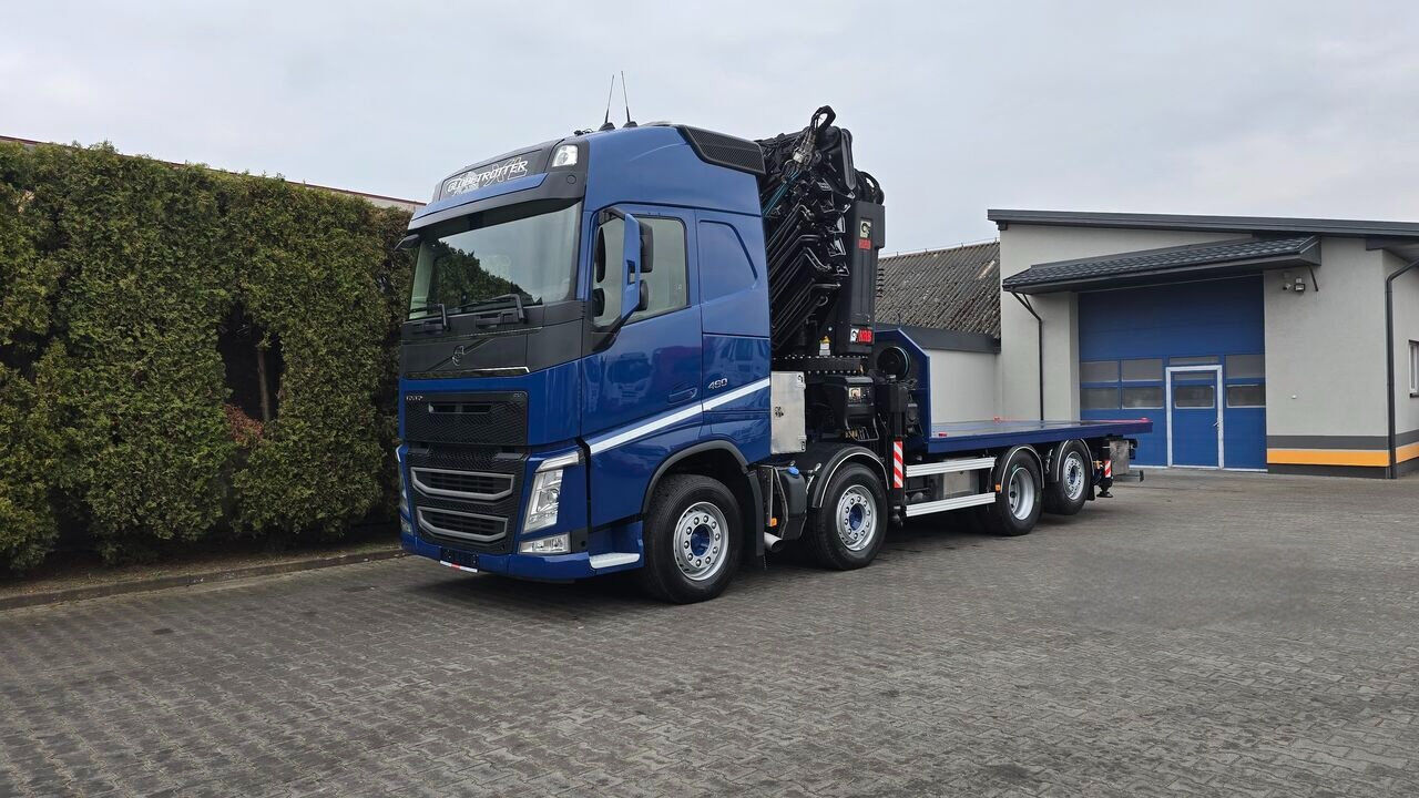 Volvo FH 460 8x2 open flatbed truck + Crane + JIB 150-6+1 kamion platforma