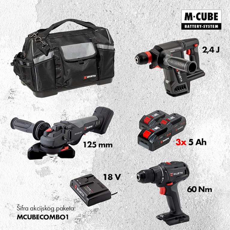 Bušilica + SDS + Brusilica + 3x5Ah