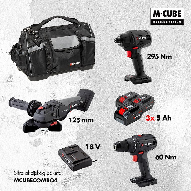 Bušilica + Udarni odvijač 1/4" 259 Nm+ Brusilica + 3x5Ah