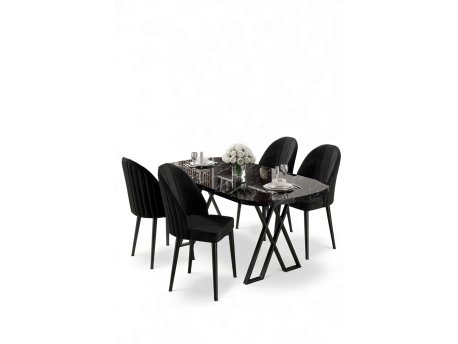 HANAH HOME Set trpezarijskog stola i stolica (5 delova) Kaye Black Marble Black