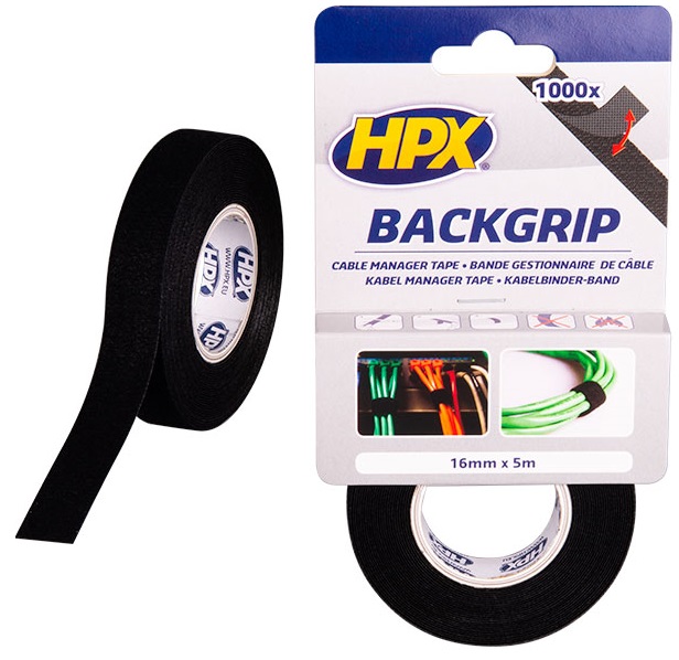 HPX Backgrip Nezapaljive čičak trake za kablove, crna 16mm x 5m