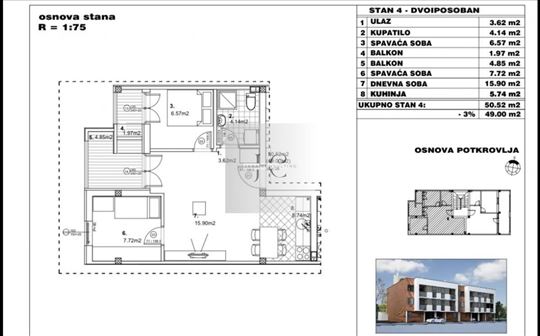 Dvoiposoban stan na Adicama - 49m2 2150e/m2