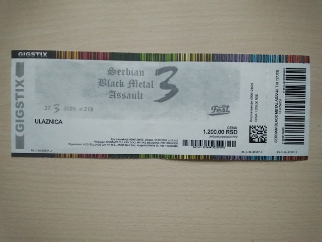 Ulaznica SERBIAN BLACK METAL ASSAULT 3 27.03.2026.