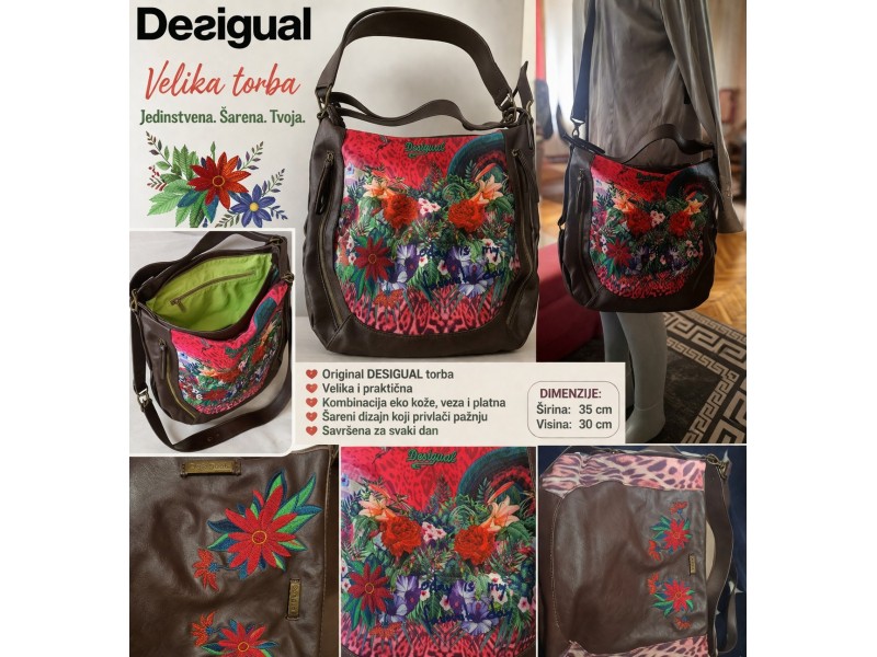 DESIGUAL original torba – velika, šarena, TOP model!