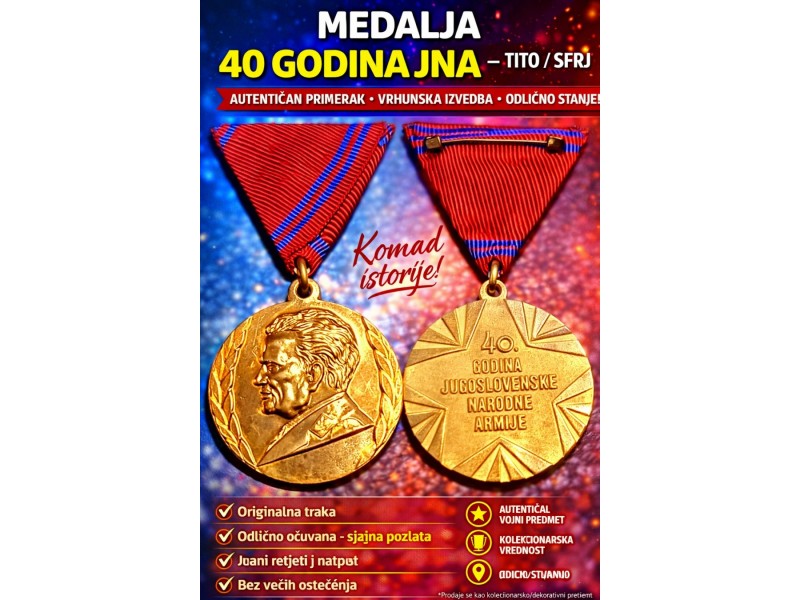 Medalja 40 godina JNA – Tito - SFRJ original