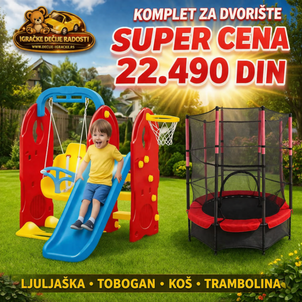 KOMPET TRAMBOLINA + DOLU SET TOBOGAN KOS LJULJASKA BESPALTNA POSTARINA