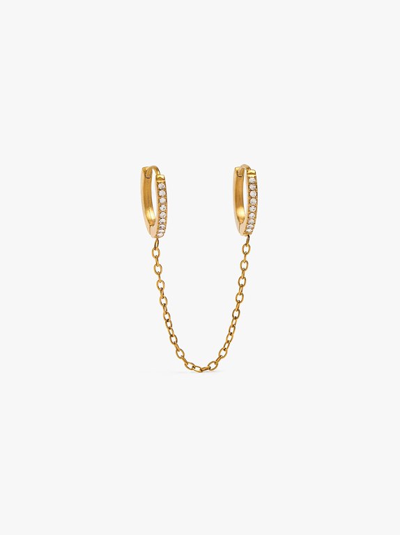 HOOP EARRINGS EAR JACKET WITH CRYSTALS - STAINLESS STEEL