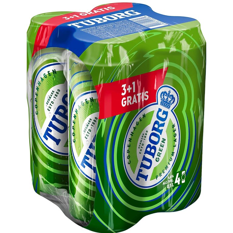 Pivo tuborg 0.5l can 3+1 gratis