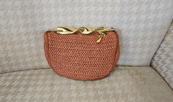 Orange Straw Mini Satchel, twisted metalna drska