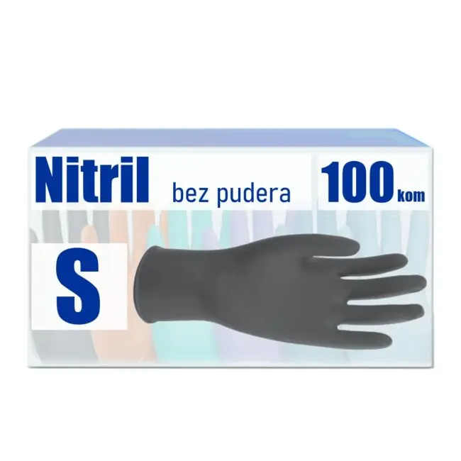 hipermed Nitrilne rukavice bez pudera crne S 100 komada
