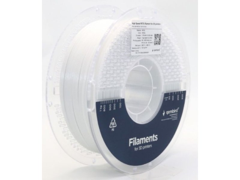 GEMBIRD 3DP-PETG1.75HY-01-W PETG FILAMENT VELIKE BRZINE ZA 3D STAMPAC 1.75MM, KOTUR 1KG WHITE