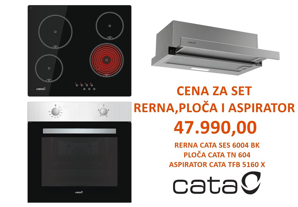 CATA SET INOX 002: SES 7004 X rerna + TN 604 staklokeramička ploča + TFB 5160 X aspirator