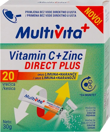 Multivita
Vitamin C + Zinc DIRECT PLUS prašak u kesicama, sa zaslađivačem, 20 kom
Dodatak ishrani