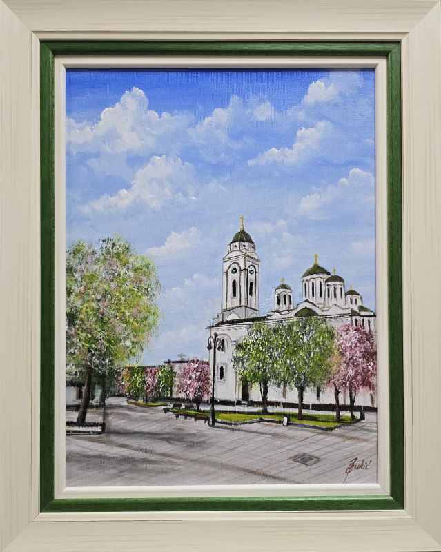 Smederevo crkva, Jadran Đukić, ulje na platnu, sa 50×40 cm, bez 40×30 cm, sertifikat, lux uramljena,16520 dinara