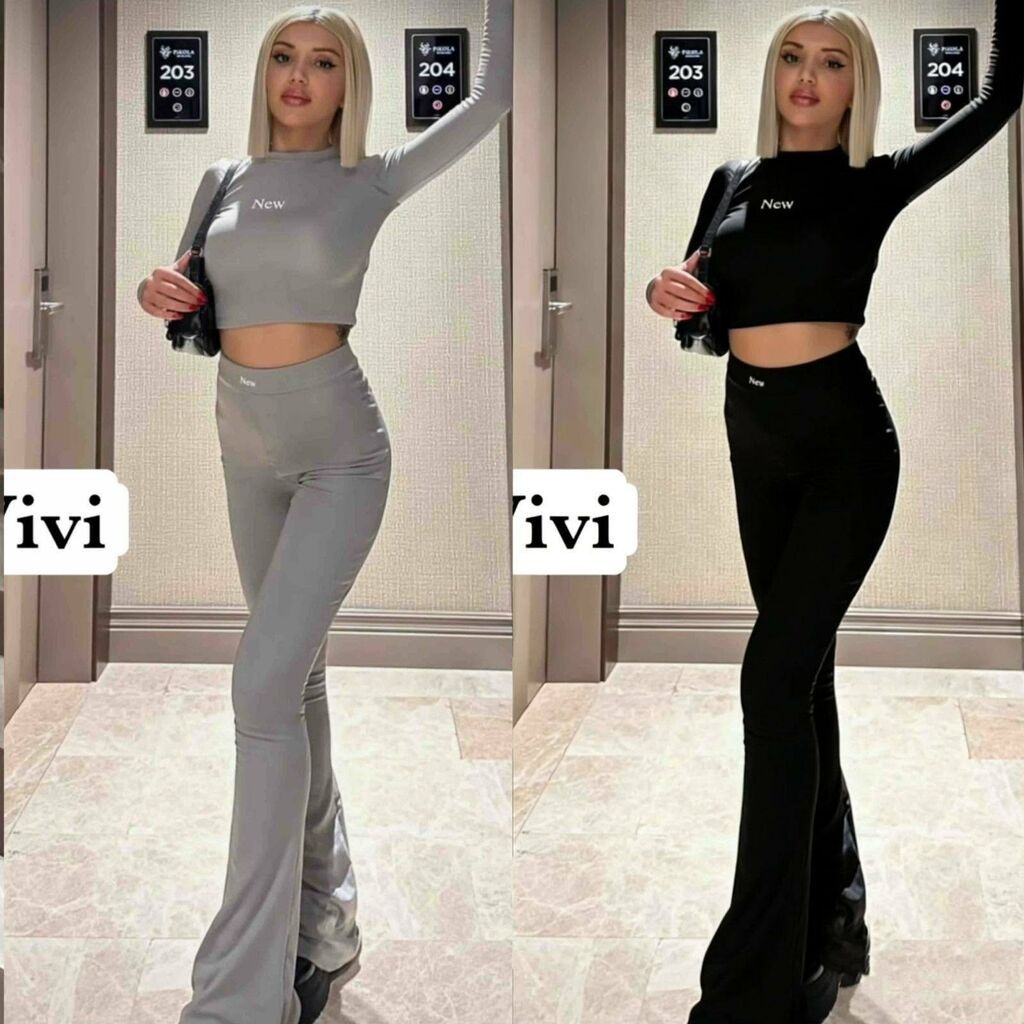 Dva‑delni ženski komplet – crop top i pantalone - Model: uski kroj
