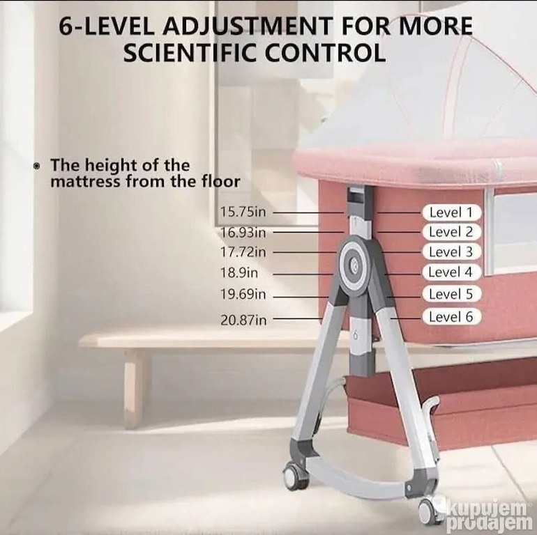 04. Krevetac za bebe 3u1 Krevetac sa tockovima, dusekom i mrezom