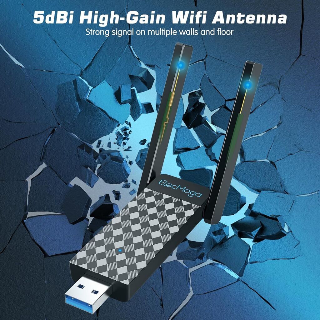 USB Wi‑Fi adapter ElecMoga sa dvostrukom antenom i pojačanjem 5 dBi -