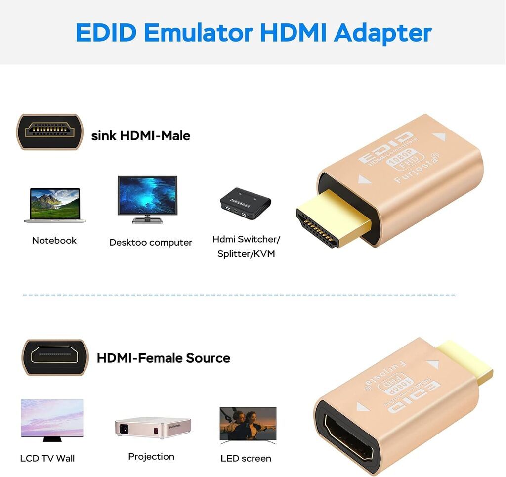 EDID Emulator HDMI adapter Opis: - HDMI EDID emulator/adapter sa