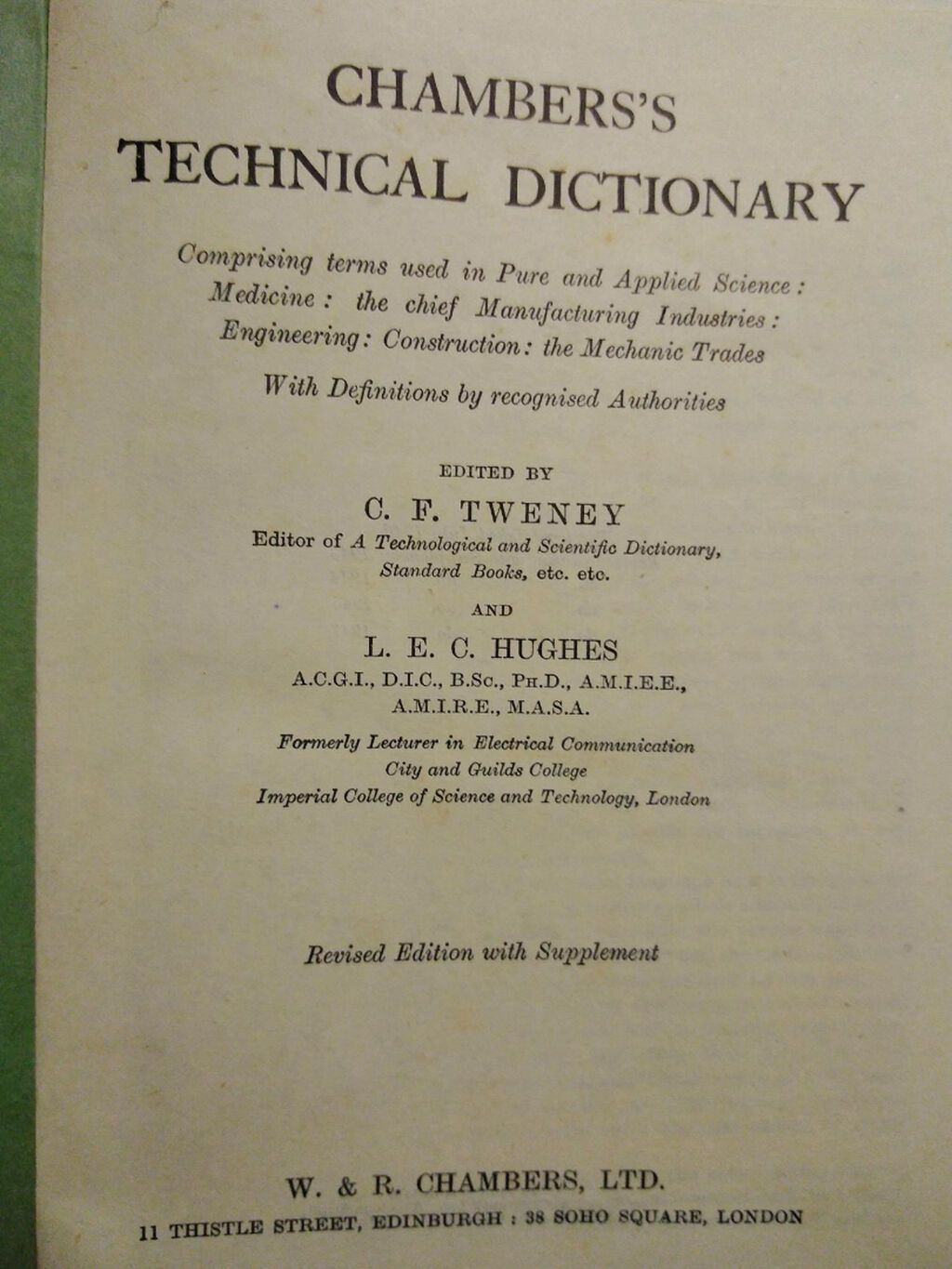 Antikvarna knjiga:Technical Dictionary(Teh. recnik)1947. god. 975 str