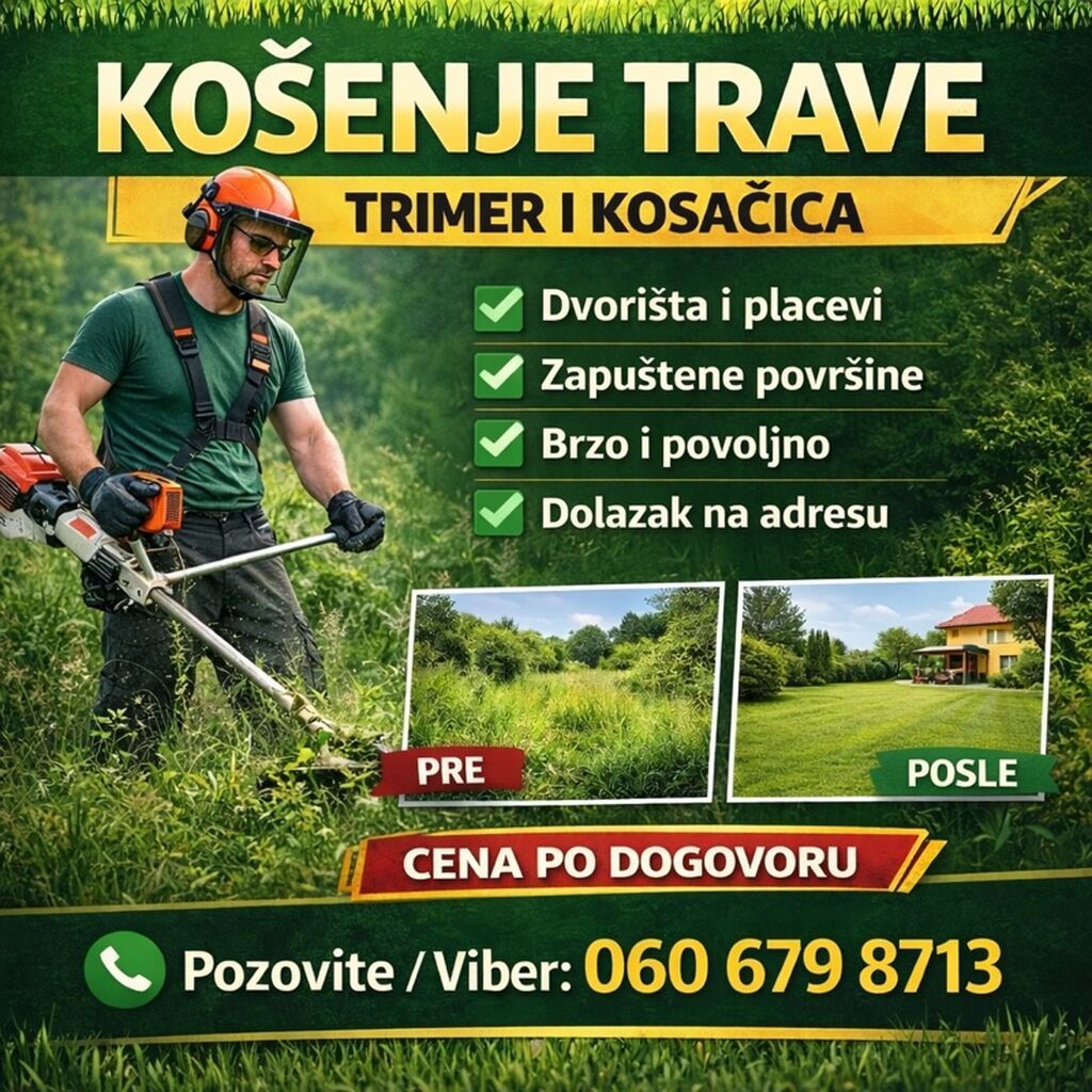 Košenje trave – trimer i kosačica Profesionalna usluga košenja i