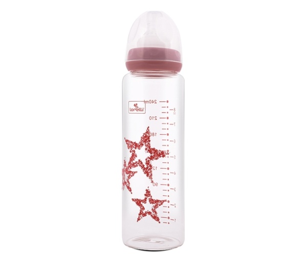 Staklena Flašica 240ml Anti-kolik 0m+ Roze Zvezde Lorelli 10200880003