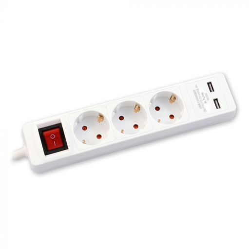 Commel C234-401 produžni kabl 3x šuko + 2x USB, H05VV-F 3G1, 1,4m, beli