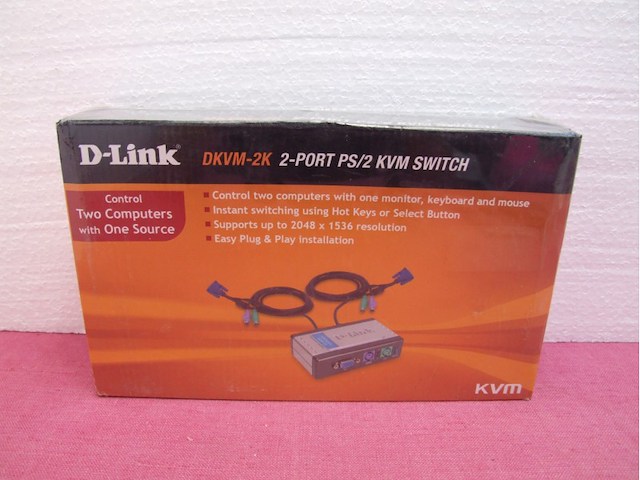 D-Link DKVM-2K KVM switch 2port PS/2+kablovi NOVO+GARAN