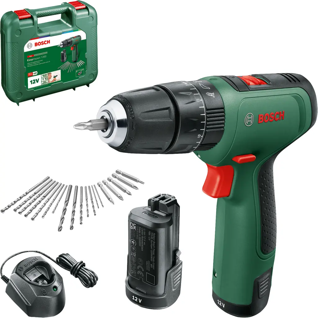 Bosch Aku bušilica odvrtač Easy Impact 1200, 2x 1.5Ah, Set bitova i odvijača, 06039D3105