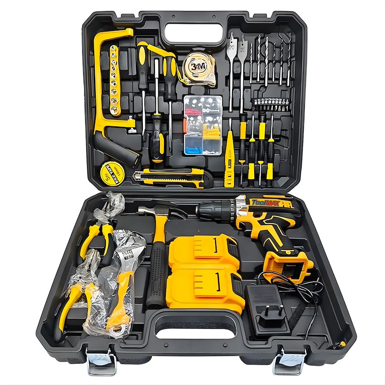 Toolmaxxx Akumulatorski set odvijača, 21V, 2Ah, 35Nm Bit Ultra, 118 delova, Žuti