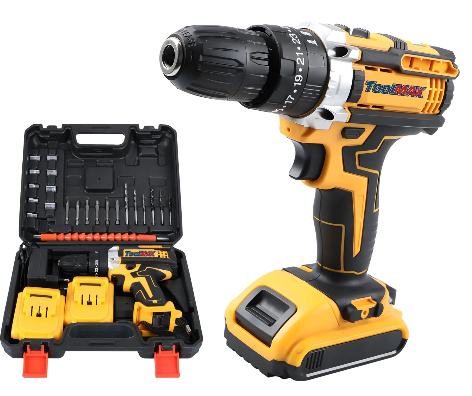 Toolmaxxx Akumulatorski set odvijača 21V, 2Ah, 35Nm Bit Pro, 25 delova, Žuti
