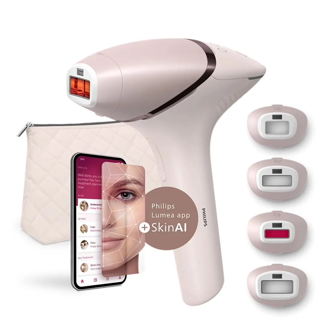 Philips IPL Epilator Lumea BRI976/00 9900 Series, SenseIQ, 450000 bljeskova, SkinAI, 4 nastavka, Roze