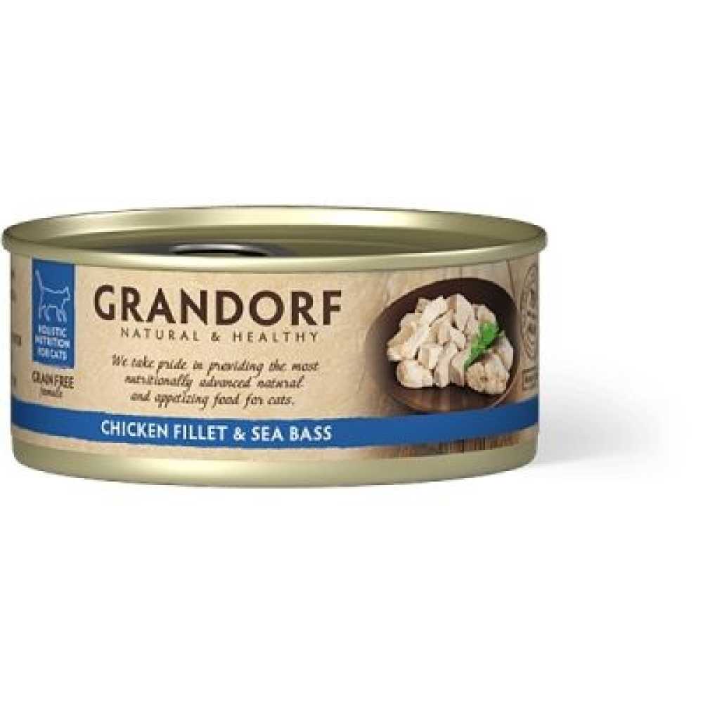 Grandorf Cat konzerva za mačke Grain Free - Pileće grudi & Brancin 70g